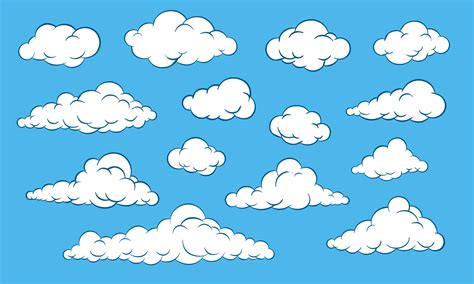 Set Of Clouds Isolated On Blue Sky Drawing Clouds Vector Illustration