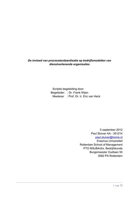 PDF De Invloed Van Processtandaardisatie Op Bedrijfsmodellen