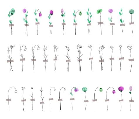 Conjunto De Elementos De Flores De Arte Lineal Vector Premium