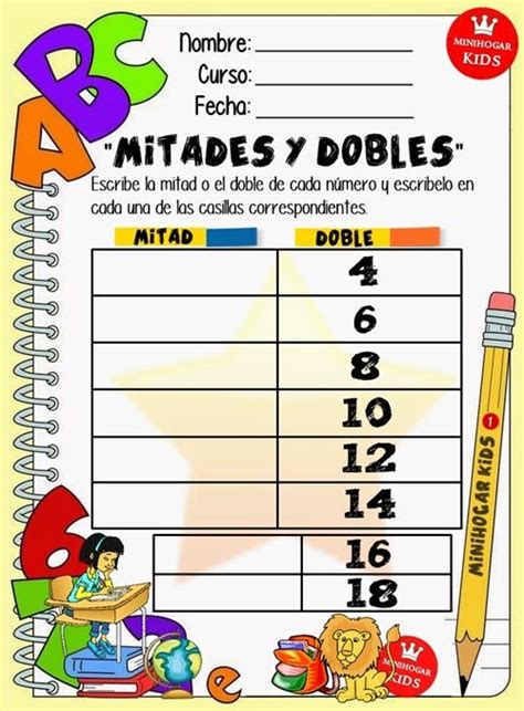 EJERCICIOS DE MITADES Y DOBLES Calculo Mental Material Didactico