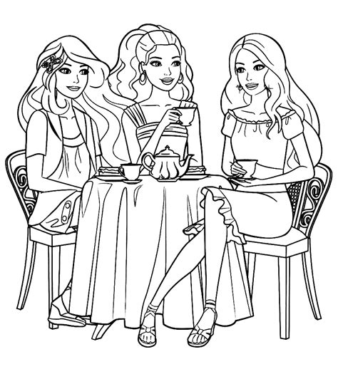 Desenhos para colorir Barbie bebe chá amigos Desenhos para