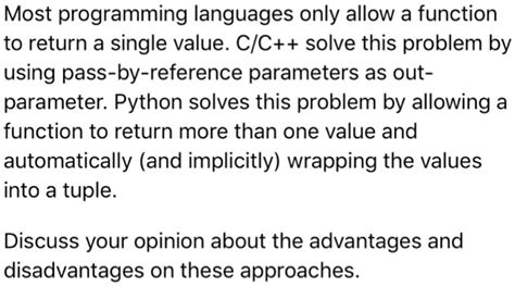 solved most programming languages only allow a function to return a single value c c solve