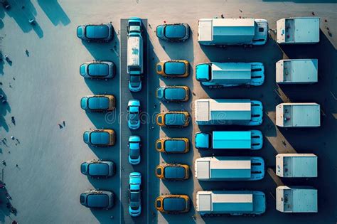 Trucks Parked At Warehouse Of Shoing Center Aerial View Car Parking