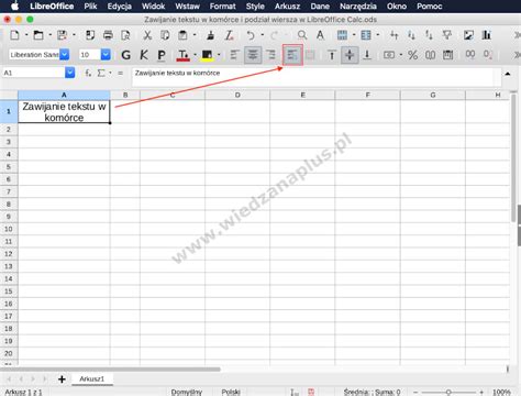 Zawijanie tekstu w komórce i podział wiersza w LibreOffice Calc