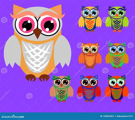 As Corujas Bonitos Dos Desenhos Animados Ajustaram Se Para Festas Do