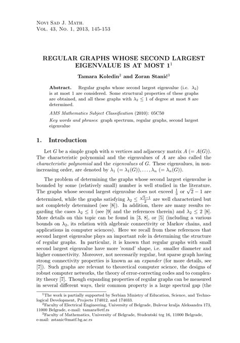 pdf regular graphs whose second largest eigenvalue is at most 1