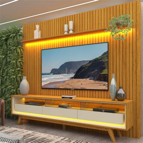 Rack Painel Ripado Para Tv Até 75 Polegadas Led 3 Gavetas Pés