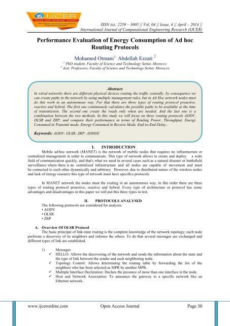 performance evaluation of energy consumption of ad hoc routing protocols