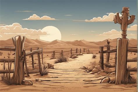 Premium AI Image Wild West Cartoon Composition With Outdoor Landscape