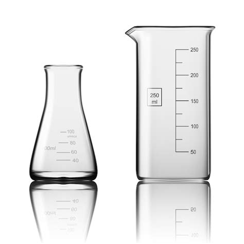 Dos equipos de cristalería de laboratorio químico o vaso de