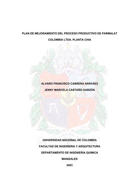 PDF Plan De Mejoramiento Del Proceso Productivo De PARMALAT