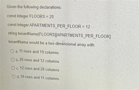 solved given the following declarations const integer
