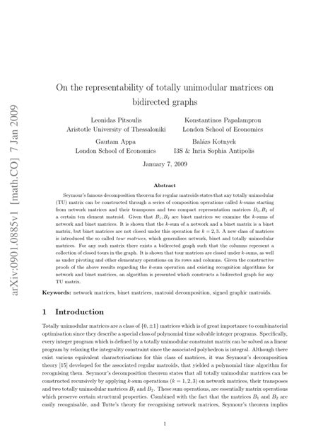 pdf on the representability of totally unimodular matrices on