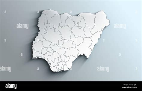 Country Political Geographical Map Of Nigeria With States With Shadows