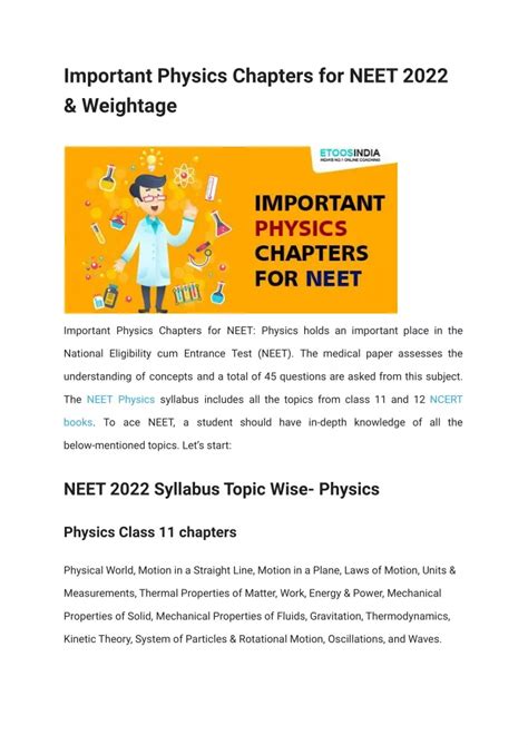 PPT Important Physics Chapters For NEET 2022 Weightage PowerPoint