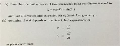 solved show that the unit e cap r of two dimensional polar