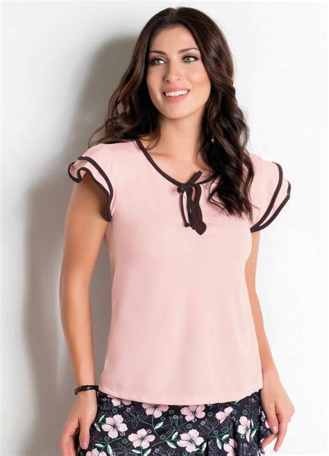 Blusa Rosa Cor Contrastante Moda Evang Lica Queima De Estoque