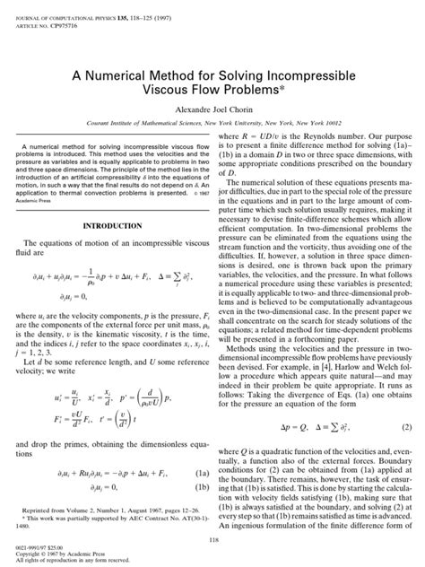 a numerical method for solving incompressible viscous flow problems pdf navier stokes
