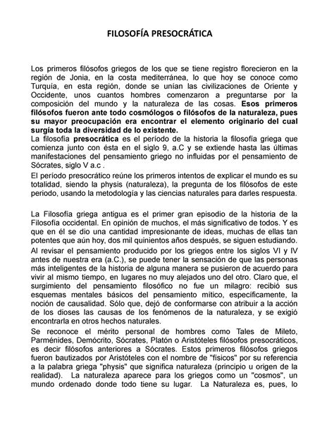 Filosofía Presocrática Parte 1 FILOSOFÍA PRESOCRÁTICA Los primeros