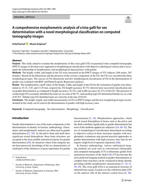 pdf a comprehensive morphometric analysis of crista galli for sex determination with a novel