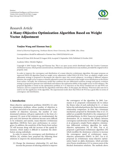 pdf a many objective optimization algorithm based on weight vector adjustment