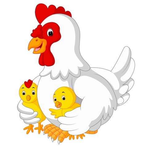 Madre Gallina Con Sus Pollitos Vector Premium