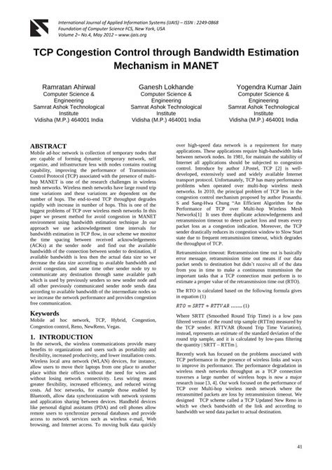 pdf tcp congestion control through bandwidth estimation volume2 number4