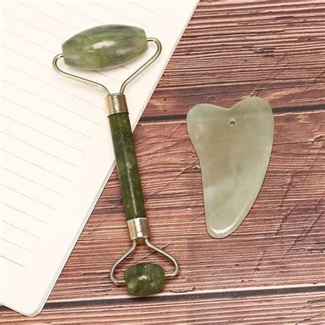 Kit Rolo Massageador Facial Pedra De Jade Placa Gua Sha Mercadolivre