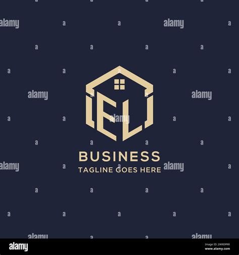 Initials EL Logo With Abstract Home Roof Hexagon Shape Simple And