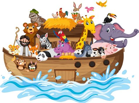 arca de noé animais na onda de água isolada no fundo branco 2173966