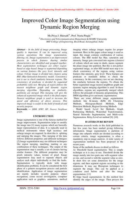pdf improved color image segmentation using dynamic region merging