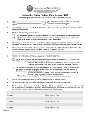 Fillable Online Sco Ca Declaration Under Probate Code Section 13101 The