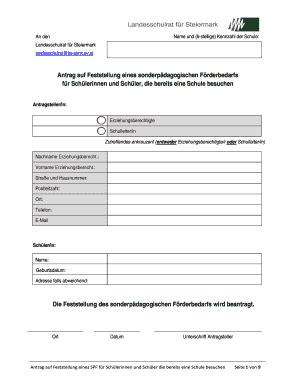Ausfüllbar Online Antrag auf Feststellung eines sonderp dagogischen F