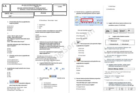 5 Sınıf Bilişim Teknolojileri 1 Dönem 2 Yazılı İndir 2021 2022 HangiSoru