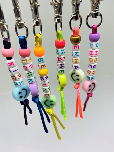 Custom Beaded Name Keychain Smiley Face Key Chain Custom Name