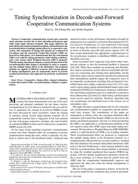 pdf timing synchronization in decode and forward cooperative communication systems