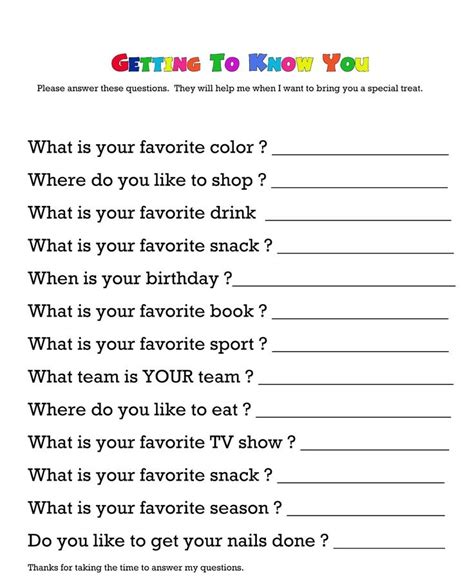 To Get To Know You Getting To Know You Questionnaire English Esl