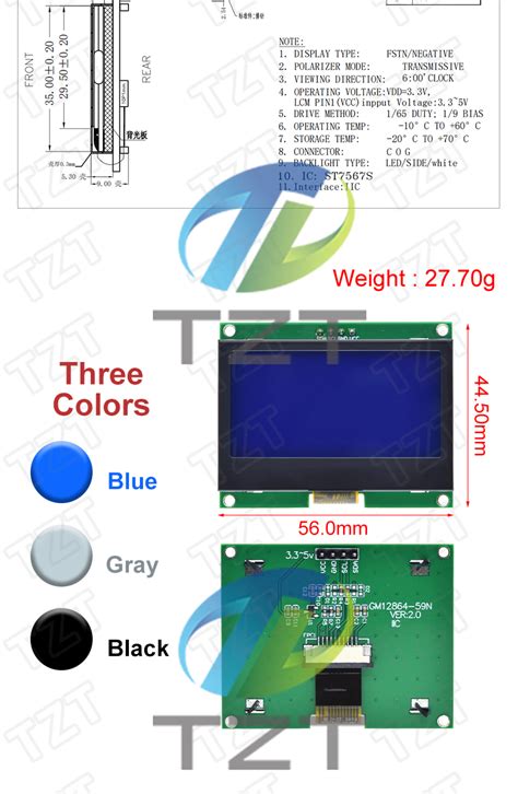 Tzt Iic Lcd Module X I C St S Cog Graphic Display Screen