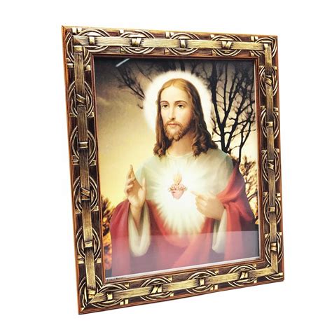 Quadro Sagrado Coração de Jesus Vidro E Moldura 30 x 25 cm