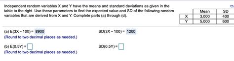 solved independent random variables x and y have the means