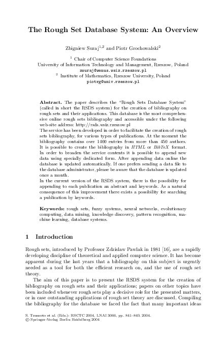 pdf the rough set database system an overview zbigniew suraj and piotr grochowalski