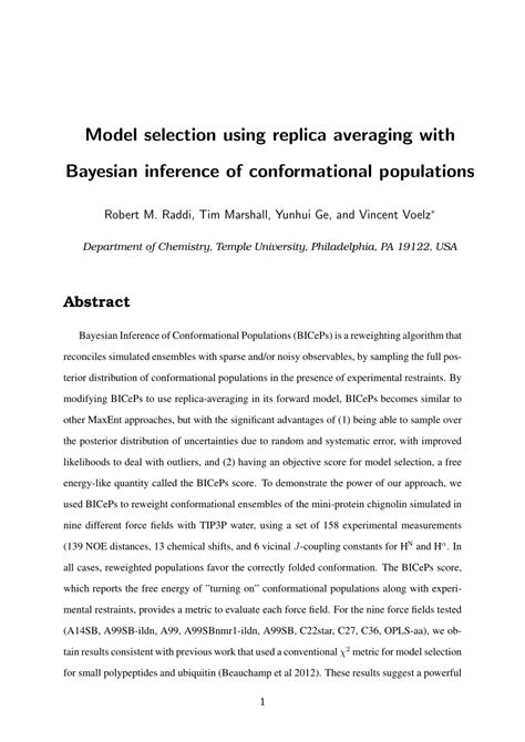 pdf model selection using replica averaging with bayesian inference of conformational populations