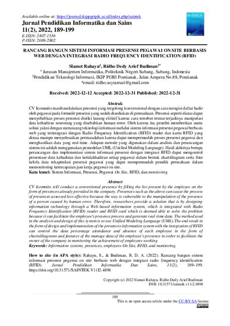 pdf rancang bangun sistem informasi presensi pegawai on site berbasis web dengan integrasi