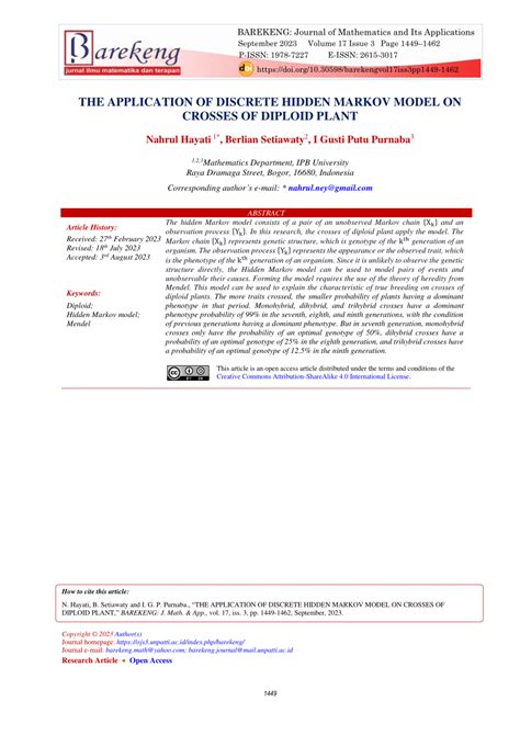 pdf the application of discrete hidden markov model on crosses of diploid plant
