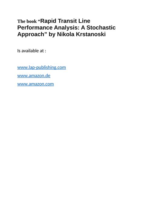 pdf rapid transit line performance analysis a stochastic approach