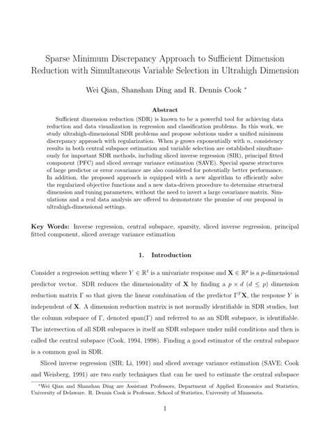 pdf sparse minimum discrepancy approach to sufficient dimension reduction with simultaneous
