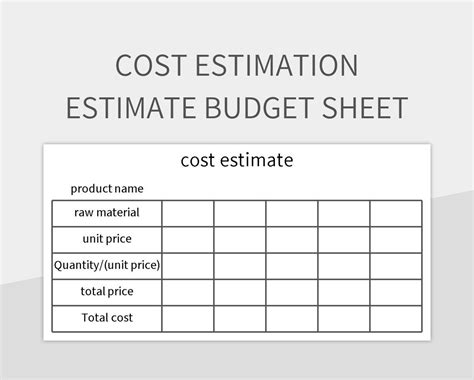 Cost Estimation Budget Sheet Excel Template And Google Sheets File For