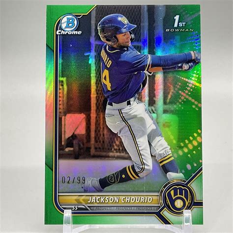 Jackson Chourio 2022 Bowman BCP 79 Chrome Prospects Green Refractor
