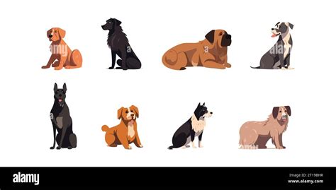 Conjunto De Perro Dibujos Animados Planos Aislados Sobre Fondo Blanco