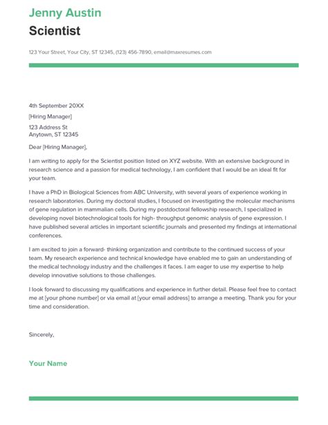 Best Scientist Cover Letter Example For 2023